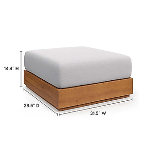 Modway Tahoe Acacia Wood Outdoor Ottoman in Natural Light Gray with Weather-Resistant Cushion - Ideal as Outdoor Footstool or Sunroom Furniture Accessory