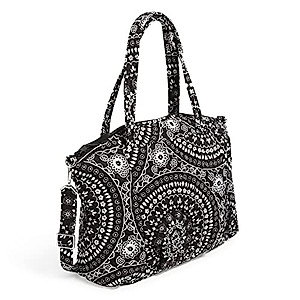 Vera Bradley Women's Cotton Pleated Multi-strap Shoulder Satchel Purse, Black Bandana Medallion, One Size