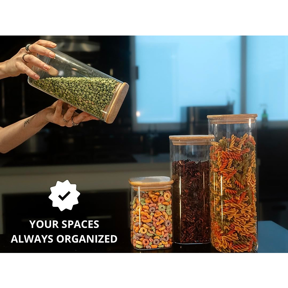 LUNI SALES - Glass Jar with Lid - Airtight Food Storage Containers - Glass Canisters - Kitchen Storage Containers - Glass Food Storage Containers with Lids - Food Storage Jars - Set of 4