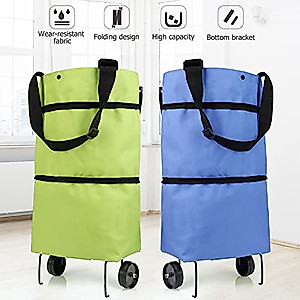 Grocery cart Foldable Grocery Cart with Shopping Bag, Reusable Collapsible Trolley Bags Waterproof Folding Shopping Bag Shop Cart with Wheels Reusable Grocery Bags for Women Utility Carts