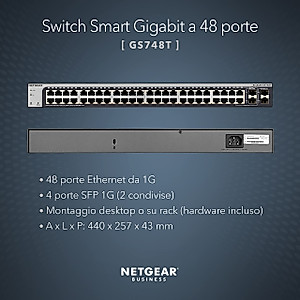 NETGEAR 48-Port Gigabit Ethernet Smart Switch (GS748T) - Managed, with 2 x 1G SFP and 2 x 1G Combo, Desktop or Rackmount, and Limited Lifetime Protection