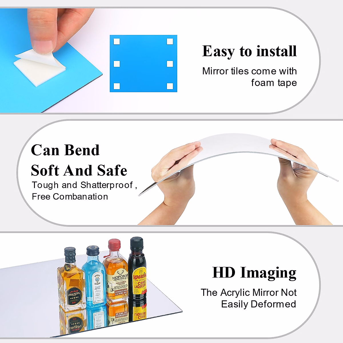 POASAS Mirror Full Length, 14x12 Inchx8PCS Wall Mirror Tiles,Full Body Mirror,Acrylic Shatterproof Mirrors for Bedroom,Door,Home Gym,Kids