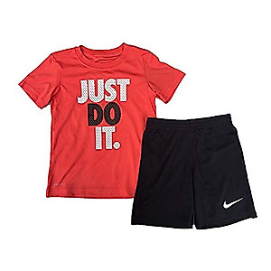Nike Just Do It Little Boys Two Piece Tee Shirt and Shorts Set Orange/Black Size 7