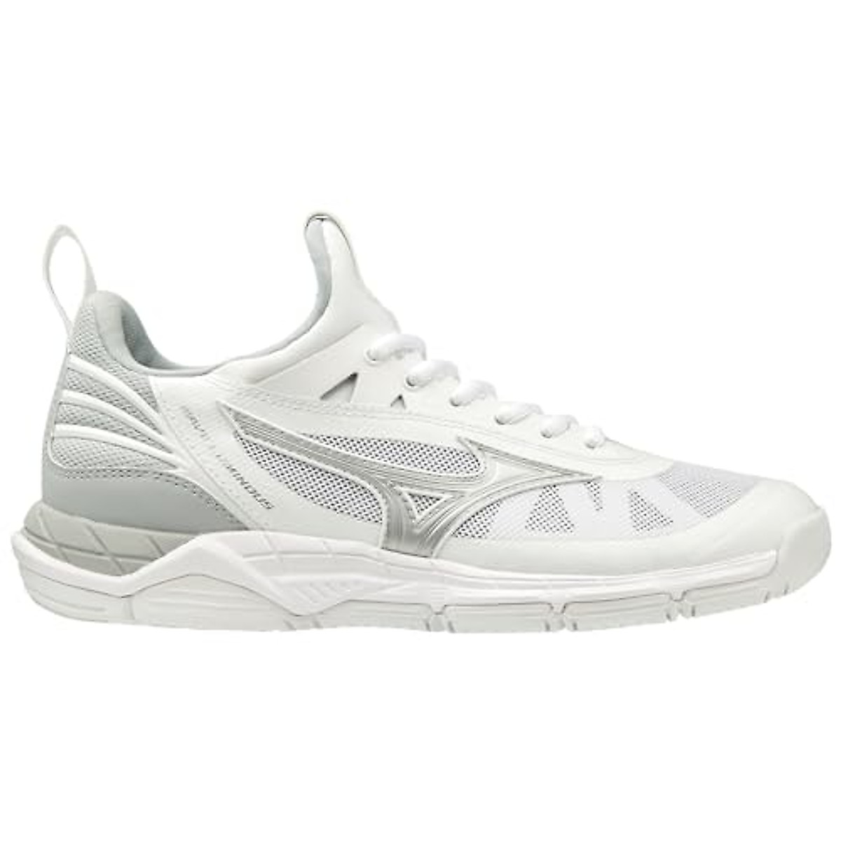 Mizuno Women's Wave Luminous Volleyball Shoe, white-silver, 6 B US