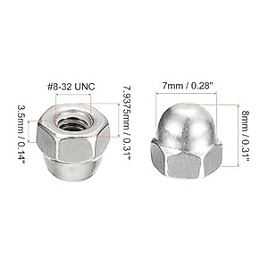 uxcell #8-32 Acorn Cap Nuts,100pcs - 304 Stainless Steel Hardware Nuts, Acorn Hex Cap Dome Head Nuts for Fasteners (Silver)