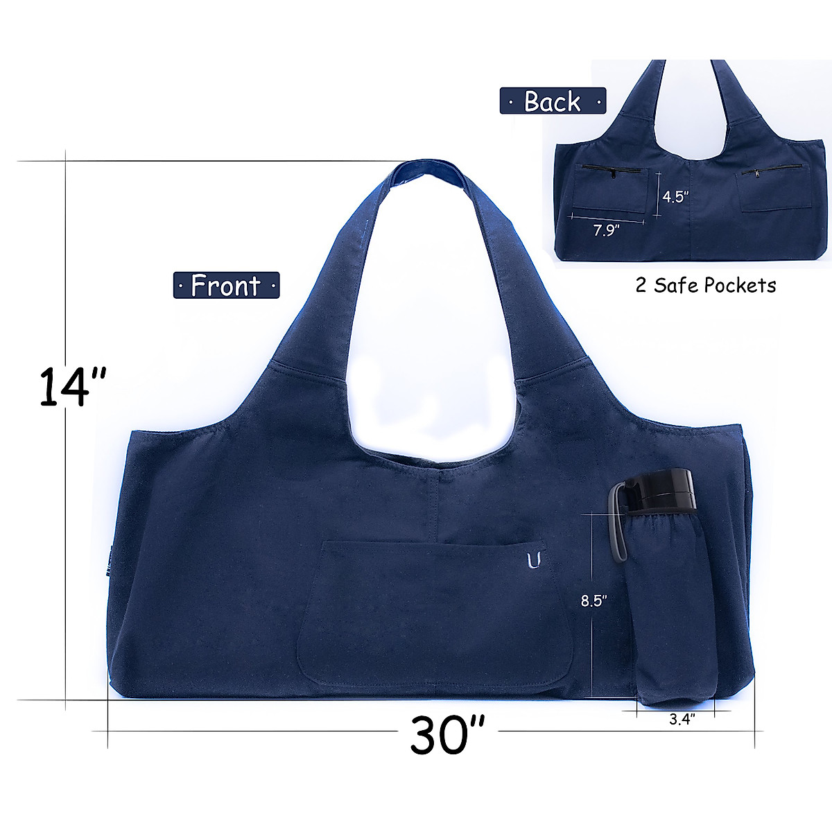 Uhawi Yoga Mat Bag Large Yoga Mat Tote Sling Carrier with 4 PocketsFits All Size Mats With Multi-Functional Storage Pockets Light And Durable（With Yoga Mat Carrying Strap） (Dark blue)