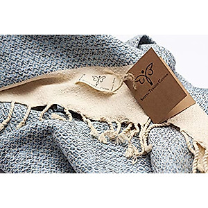 SMYRNA TURKISH COTTON Vintage Series Throw Blanket| 50 x 60 in 100% Cotton|Large Wearable Cozy Blanket Made in Turkey|Machine Washable|Premium Luxury Bath Towel & Picnic Rug - Light Blue