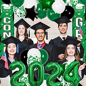Graduation Decorations 2023 Green Black Graduation Party Supplies 2023 Congrats Grad Porch Sign Green Black 2023 Graduation Balloons Kit 2023 Graduation Party Decorations