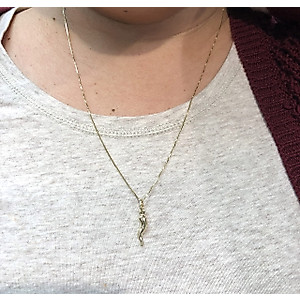 TGDJ 14k Yellow Gold Italian Horn Charm Pendant - 23 x 8 MM Good Luck Pendant with 0.65mm Box Link Chain - Suitable for Men and Women