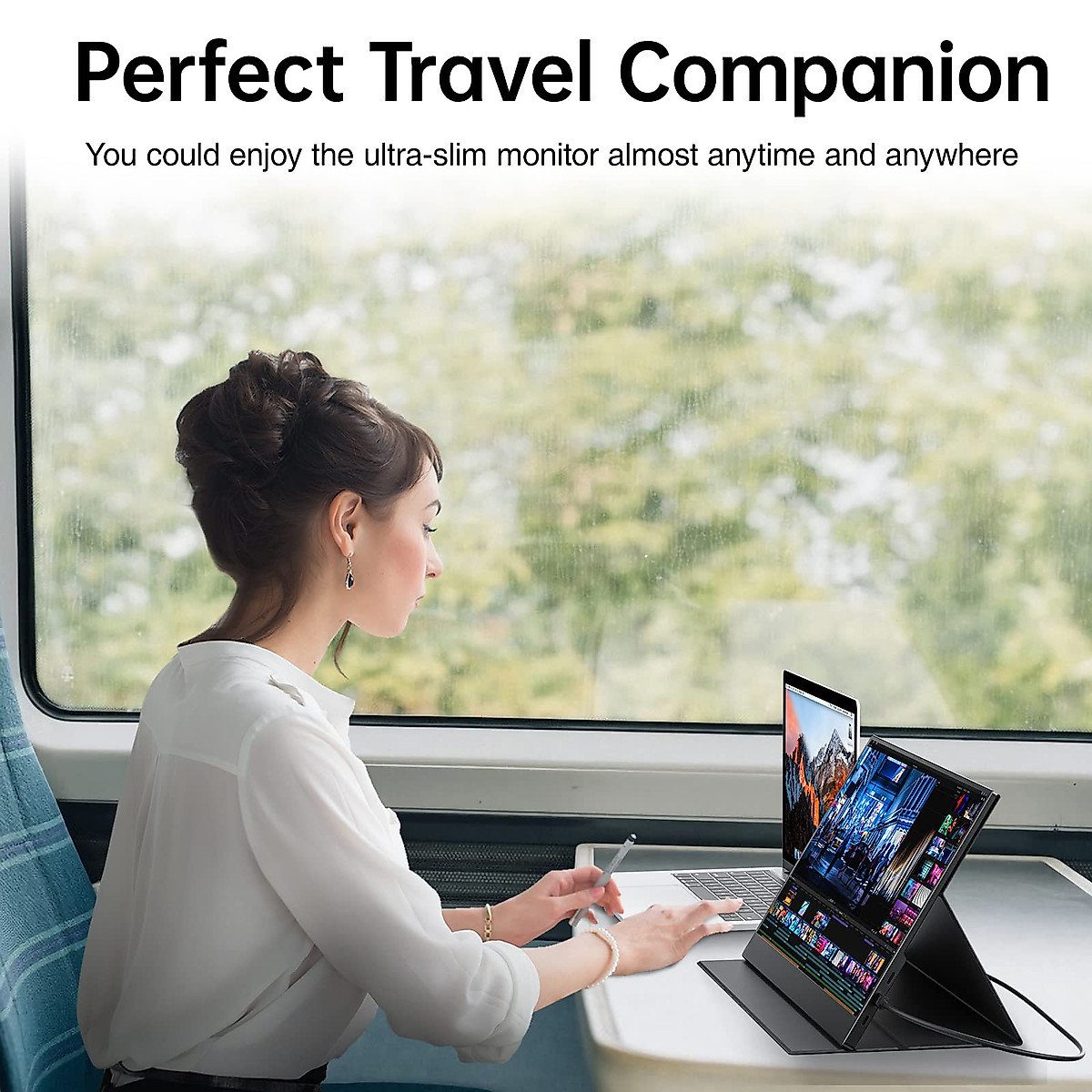 VisionOwl Portable Monitor Bundle (Monitor with Cover & Monitor with Kickstand) 15.6 Inch Travel Screen Computer Display for Laptop PC Mac Surface PS4/5 Xbox Switch, with Smart Cover, VESA Mountable