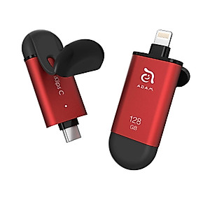 ADAM elements iKlips C MFi Certified Lightning + USB C Flash Drive for iPhone, iPad Pro, Mac, PC, Android - Touch ID/Face ID Secured (Black, 128GB)