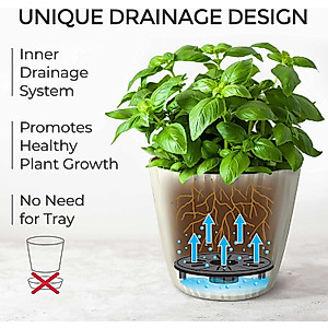 Mueller European-Made 5/1 Plant Pots 6/7.5/9.2" - Flower Pots Set with Inner Drainage for Indoor and Outdoor Use - Modern Decorative Planters for Plants, Flowers, and Herbs - Beige