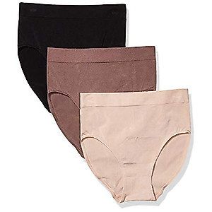 Wacoal Women's B Smooth Brief Panty 3 Pack, Rose dust, Deep Taupe, Black, X-Large