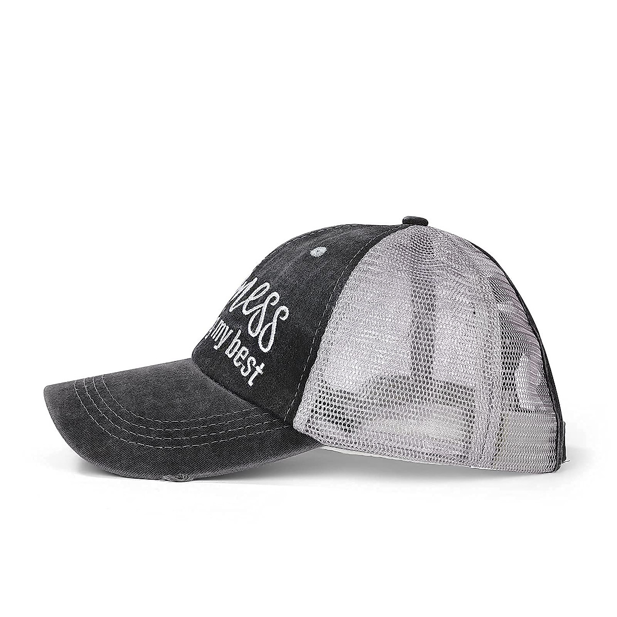 Distressed Criss Cross Ponytail Hat for Womens High Mesh Baseball Cap Distressed Messy Bun Trucker Hat Pony Hat Hot Mess Just Doing My Best