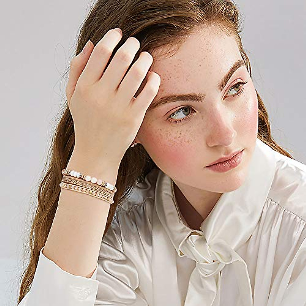 Wovanoo Leather Wrap Bracelet Set 3Pack Multilayer Cuff Bracelet Magnetic Clasp Bracelet Bead Crystal Bracelet for Women Girls Crystal