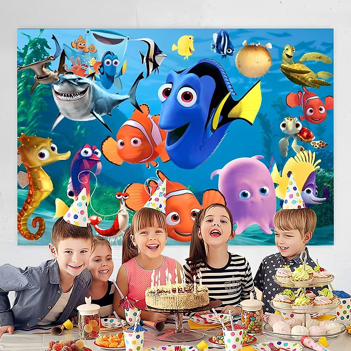 Finding Nemo Background Birthday Decorations, Finding Dory Happy Birthday Banner Backdrop for Finding Nemo Birthday Party Supplies (5x3ft)