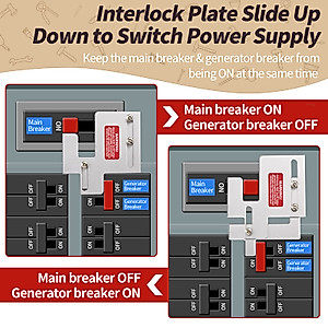 Generator Interlock Kit for Eaton/Cutler Hammer BR Series Breaker Box 150 A/200 Amp, Apply to 1 1/4 to 1 7/16 Inches Spacing Between Main and Generator Circuit Panel, Anodized Generator Lockout Kit