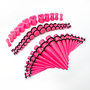 Marsrut 48 PCS Acrylic Gauge Kit Tapers Heart Tunnels Plug 14G-0000G Ear Stretching Set - PINK