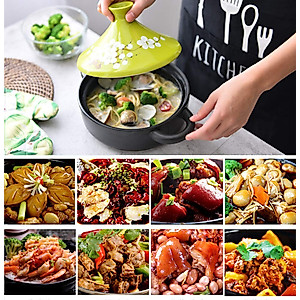 Tagine Pot with Handle, 20cm, Ceramic Pot, Casserole lid, Claypot Rice, High Temperature Resistance, Hand-Made Hand-Painted Taji Pot Slow Cooker Clay/White 2