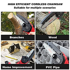 AUGKLE Mini Chainsaw Cordless 6' Electric Prunning Kit with 2Pack Upgraded 24V Battery Quick Charger for 2H+ Use & 2 Chains, Portable Garden Bush Branch Pruning Wood Cutting, Red