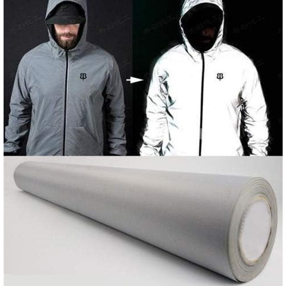 LTKJ 20" Wide Silver Reflective Fabric Safty Strip Gray Sew On Material 1.5'x39" 0.5Mx1M