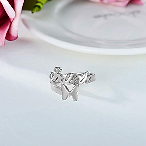 LONAGO Personalized Name Ring with Heart, Customized Name Stacking Ring Gift for Women