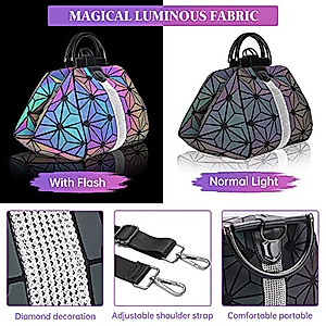 chosping Geometric Luminous Purse Holographic Reflective Handbags Women's Fashion Backpack (Diamond)