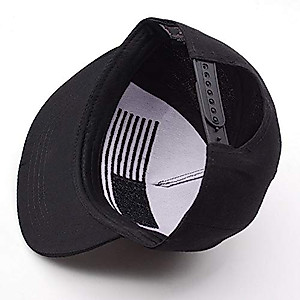Uphily Black USA American Flag Flat Brim Bill Hat High Profile Patriotic Snapback Baseball Cap for Men or Women