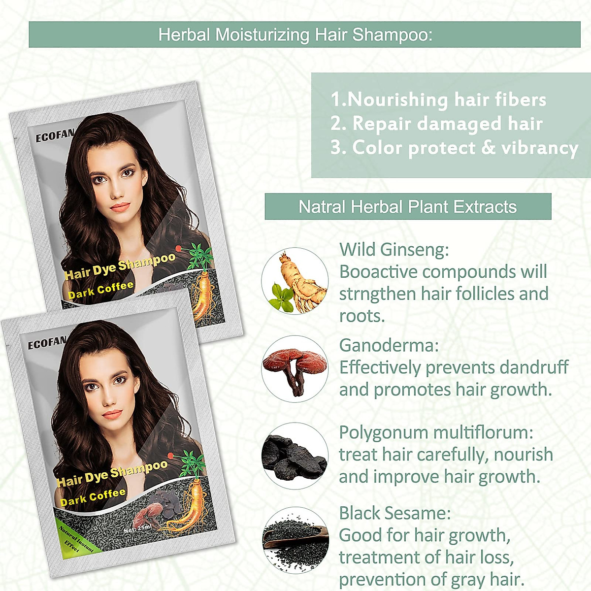 10 PCS Semi-Permanent Hair Color Shampoo - 3 in 1 Instant Hair Dye for Men & Women, Herbal Ingredients for 100% Grey Coverage (Dark Coffee/Dark Brown)