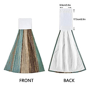 Retro Wood Hanging Kitchen Towels Set 2 Pcs - Brown Stripe Dish Cloth Tie Towels Hand Towel Tea Bar Towels for Bathroom Tabletop Home Decor