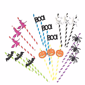 ZaH Pack of 60pcs Halloween Party Straws Disposable Straws for Kids Adult Cute Funny Party Supplies Photo Favor Halloween Decoration (BATS/SKULL/BOO!/SPIDER/PUMPKIN/SWITCH)