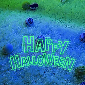 Halloween Decorations Outdoor Indoor, Happy Halloween Lights Halloween Neon Signs, 26X14 Inches Large Dimmable Neon Signs, Halloween Yard Decor, Halloween Decorations for Home (Green Happy Halloween)