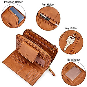 S-ZONE Women Vintage Genuine Leather Tote Bag Bundle with Travel Wallets RFID Blocking Leather Clutch Crossbody Purse Passport Card Holder