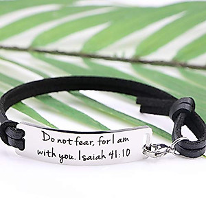 Yiyang Do Not Fear for I Am With You Religious Bracelet for Women Men Inspirational Christian Leather Bracelet Engraved Bible Verse Gifts for Daughter Son Niece Friends