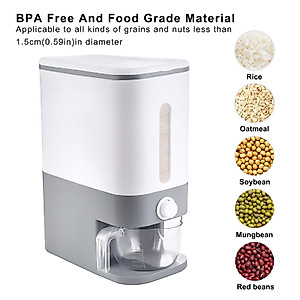 Rubtlamp 25 Lbs Gray Rice Dispenser, Rice Container with Lid, Rice Storage Container with Measuring Cup, Food Dispenser Rice Container, Storage Container for Cereal, Household Rice Bucket