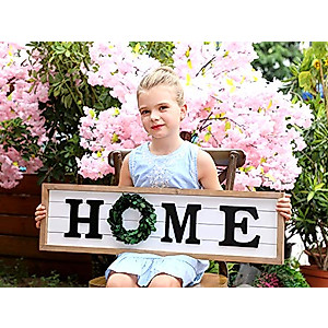 SIMPLY ANI Rustic Large Home Sign with Real Wreath for O|Framed Farmhouse Wood Wall Sign Plaque|Gallery Wall Hanging Decor, Rustic Farmhouse Home Decor|Shiplap Signs|Wooden Home Plaque|Fixer Upper