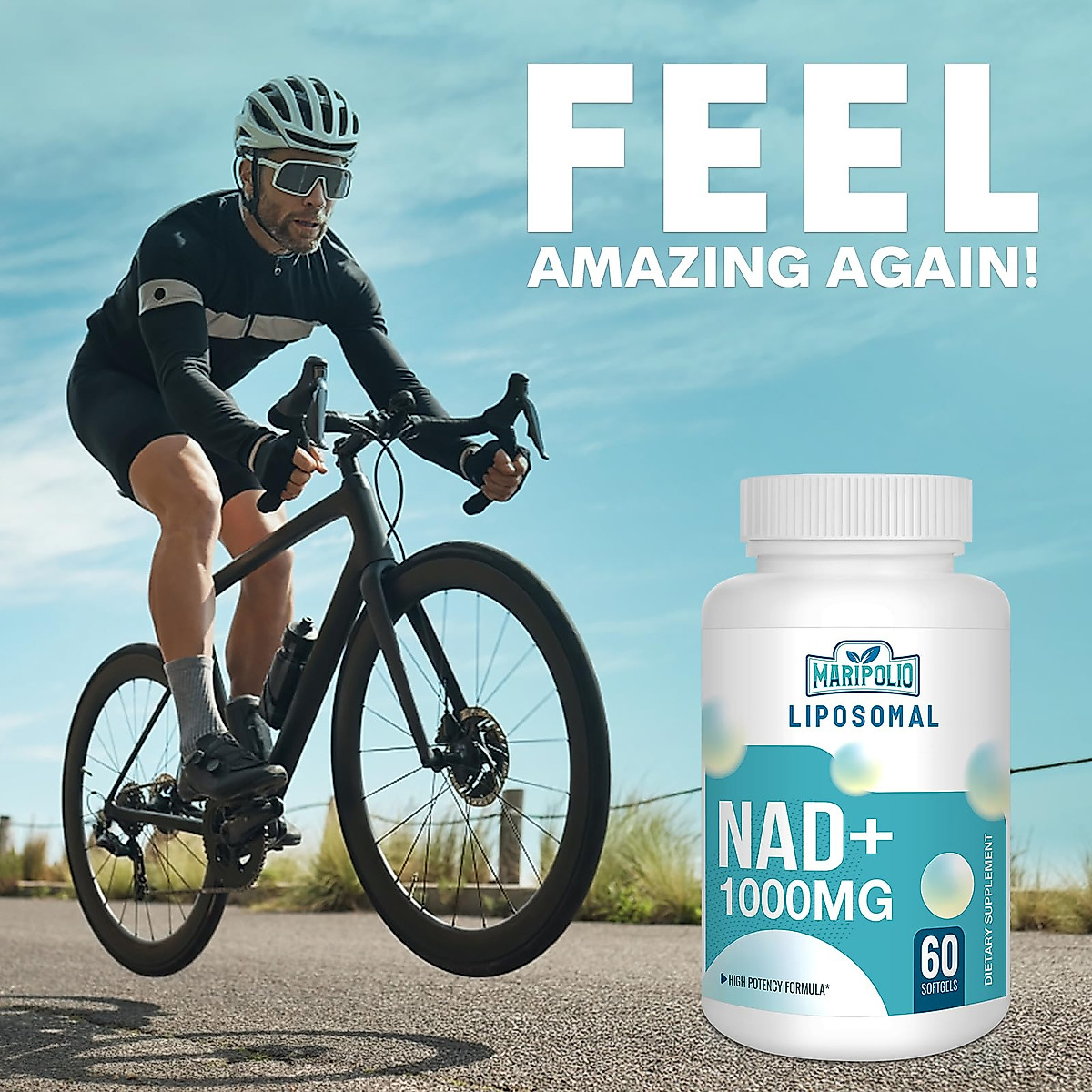 Liposomal NAD+ Supplement 1000 mg | Highest NAD Pontecy | Max Absorption | Pure NAD Supplement | Energy and DNA Repair, Aging Defense, Brain Function | 120 Softgels