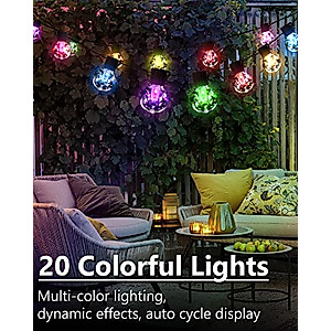 Solar String Lights Outdoor Waterproof RGB, 50Ft App& Remote Control Solar Powered Patio Lights with 25 LED, Dimmable Music Hanging Lights for Balcony Deck Gazebo Pergola Camping Decor