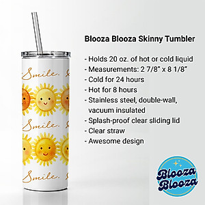 Sip Smile Shine Smiling Suns Inspirational Skinny Tumbler 20oz with Straw Insulated Water Bottle Gift