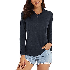 MAGCOMSEN 1/4 Zip Pullover Women Long Sleeve UV Shirts Athletic Shirts Summer Tops Workout Shirts Running Rash Guard Black L
