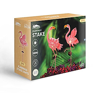 JOIEDOMI 2 Pack Pink Flamingo Garden Solar Lights, Flamingo Pathway Outdoor Stake Metal Lights, Waterproof Solar LED Flamingo Lights for Outdoor Lawn, Garden, Patio Decoration, Courtyard