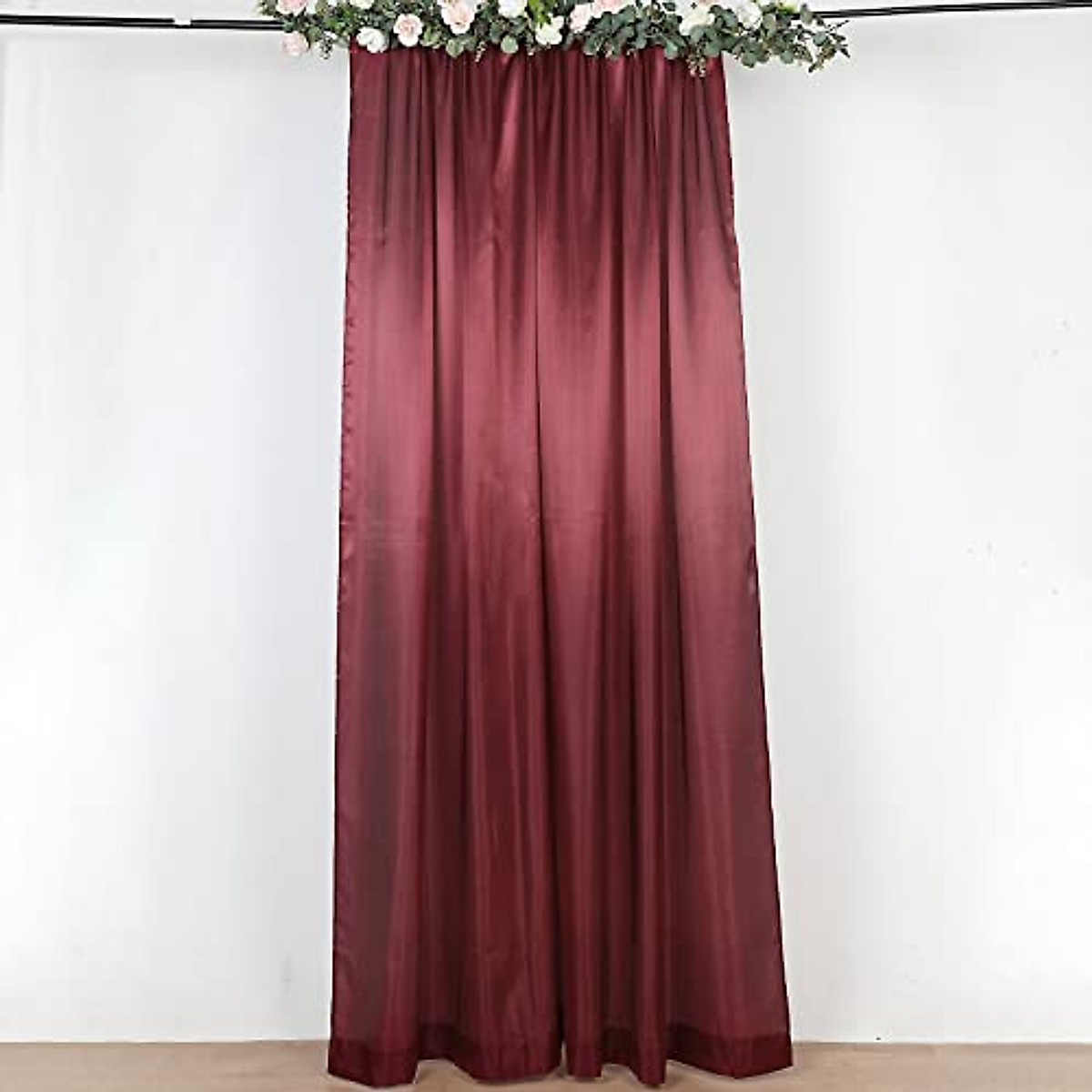 Efavormart 8ftx10ft Burgundy Satin Curtain Panel Backdrop Drapes, Photo Booth Backdrop with Rod Pocket