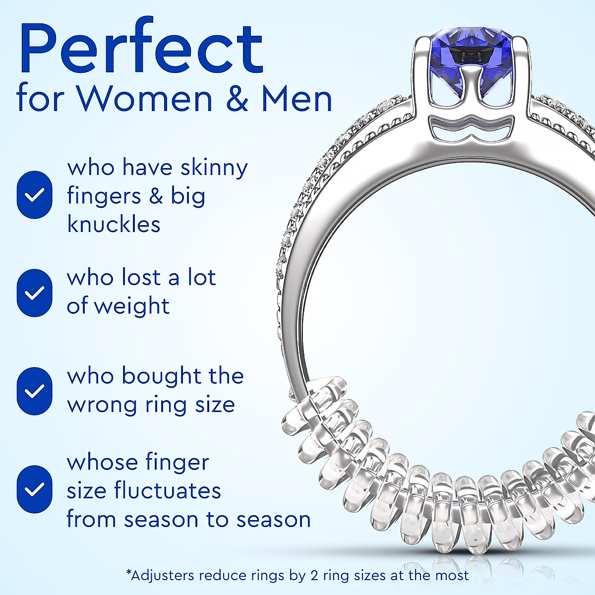 5 STARS UNITED Ring Sizer Adjuster for Loose Rings - 12 Pack, 2 Sizes for Different Band Widths – Silicone Ring Size Adjuster - Invisible Ring Guards for Women and Men