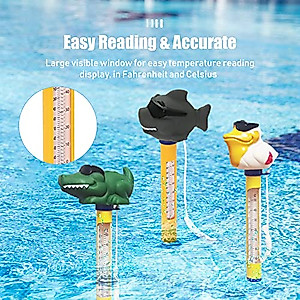 Floating Pool Thermometer, Cartoon Animal Water Temperature Thermometer with Cord for Pools Hot Tub Aquarium Spa Bath