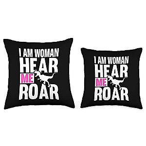 I Am Woman Hear Me Roar Rawr TShirt with Dinosaurs Dinosaur Art,I Am Woman Hear Me Roar Throw Pillow, 16x16, Multicolor