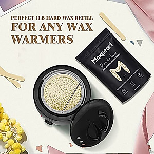 Maxpearl 1lb Hard Wax Beads Refill, Sensitive Skin Friendly Hair Removal Wax Beans, for Delicate Areas - Eyebrows, Face, Armpits, Brazilian Bikini Line, Non Strip Wax with 10 Application Sticks