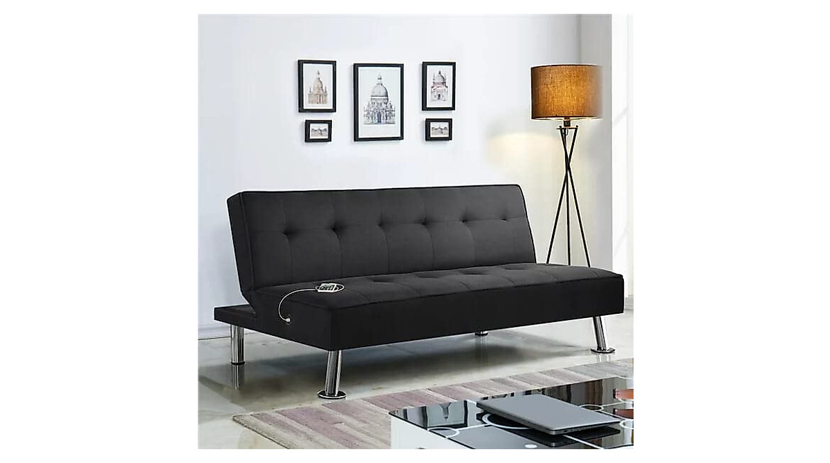Convertible Futon Sofa Bed with USB Ports for Modern Living