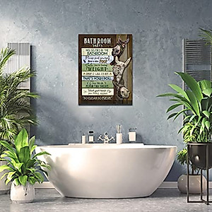 Funny Bathroom Decor Wall Art Donkey Bathroom Rules Wall Decor Rustic Farmhouse Bathroom Signs Canvas Painting Print Bathroom Pictures Decor Artwork Framed Bath Laundry Toilet Home Decoration 12"x16"