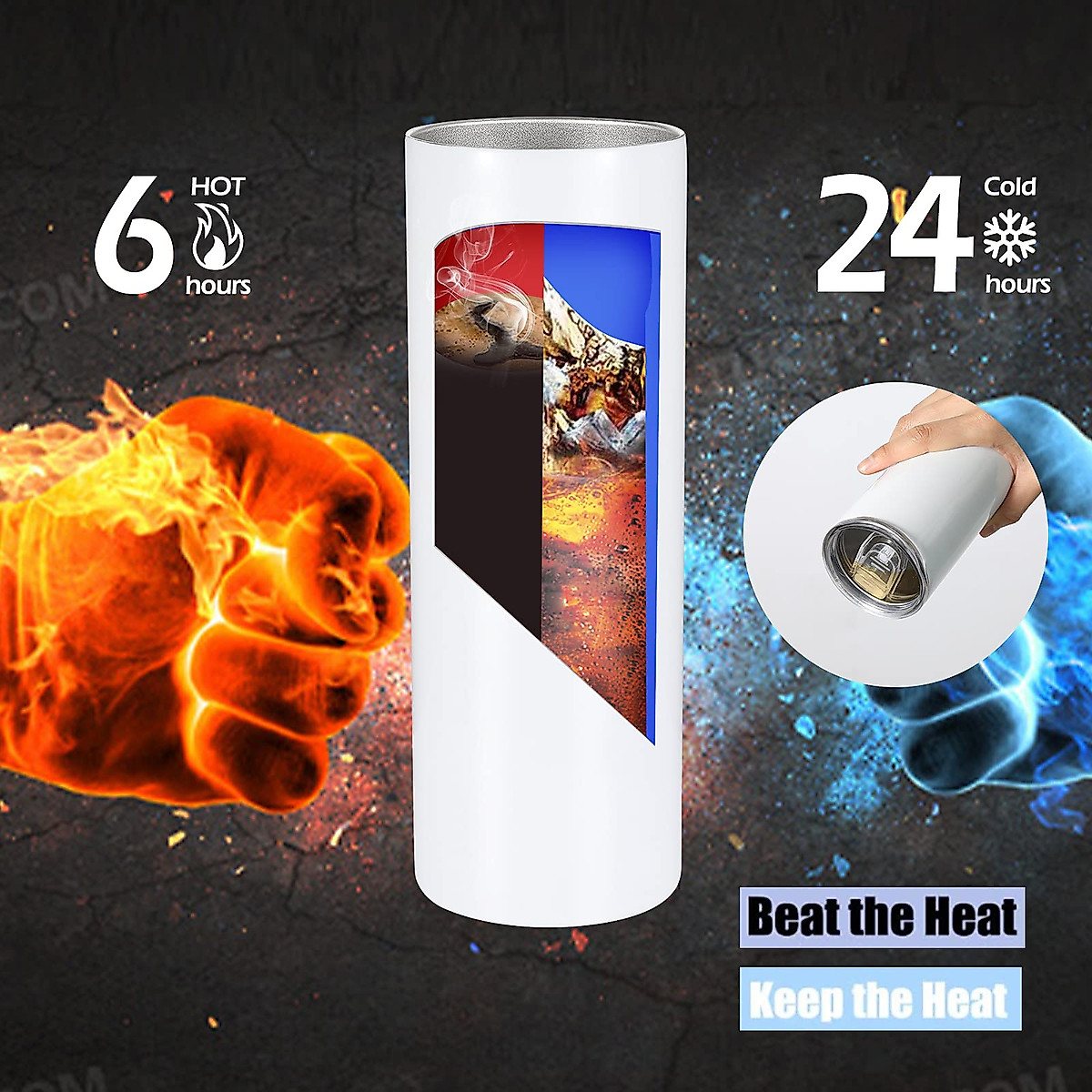 YOUKE OLA 12 Pack Straight Skinny Sublimation Tumblers 20oz for Heat Transfer, Bulk Sublimation Blanks Individually Boxed, Double Wall Insulated Tumbler with Shrink Films & Heat Tape, White (12)