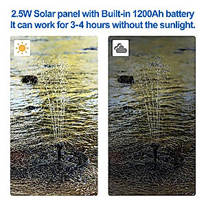 Solar Fountain for Birdbath, 2.5W Solar Water Fountain Pump with 1200mAh Battery Backup, Solar Fountain for Bird Bath, Fish Tank, Pond or Garden,Outdoor